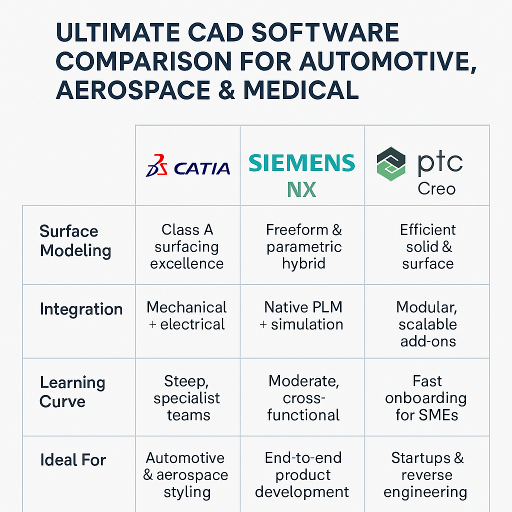 In-Depth Comparison: CATIA, NX, Creo for CAD Engineering 2025 - PSH Design